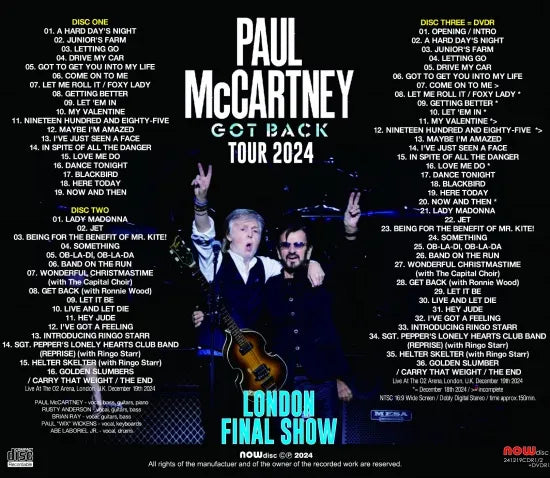 PAUL McCARTNEY / GOT BACK TOUR 2024 : LONDON FINAL SHOW (2CDR+1DVDR ...