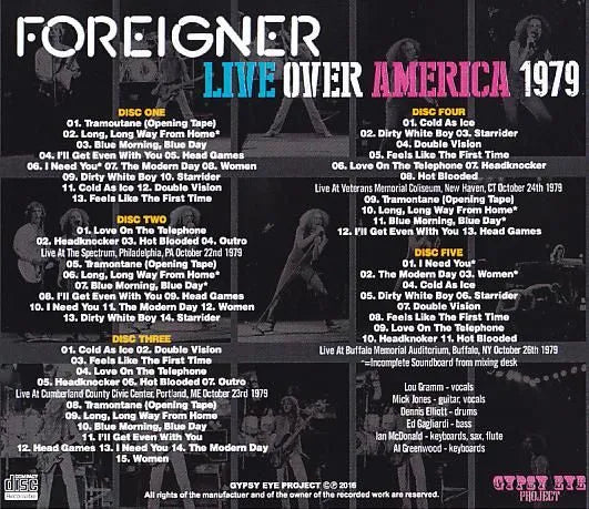 FOREIGNER - LIVE OVER AMERICA 1979 (5CDR) – Acme Hot Disc