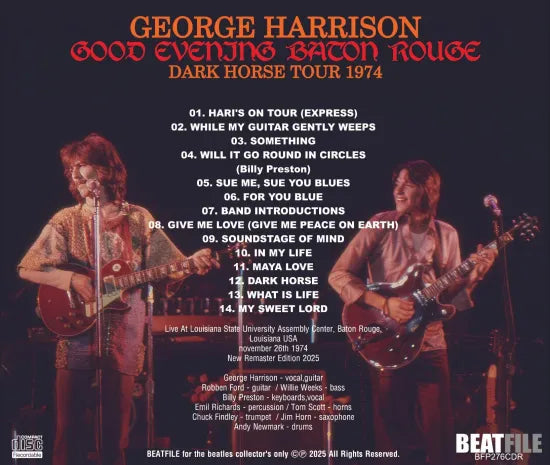 GEORGE HARRISON - GOOD EVENING BATON ROUGE : DARK HORSE TOUR 1974 (1CD ...