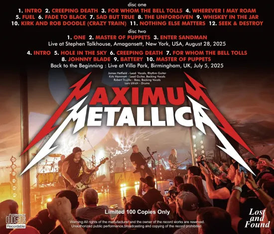 METALLICA / LIVE AT STEPHEN TALKHOUSE 2025 (2CDR) – Acme Hot Disc