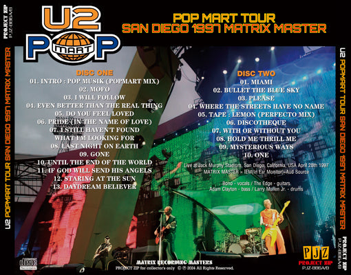 U2 - POPMART TOUR : SAN DIEGO 1997 MATRIX MASTER (2CDR) – Acme Hot Disc