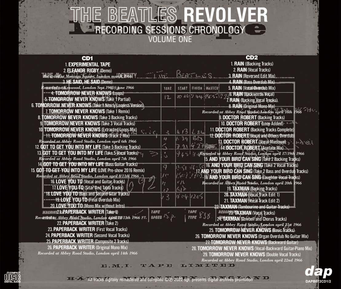 THE BEATLES / REVOLVER : RECORDING SESSIONS CHRONOLOGY =VOLUME 1 - 3 ...